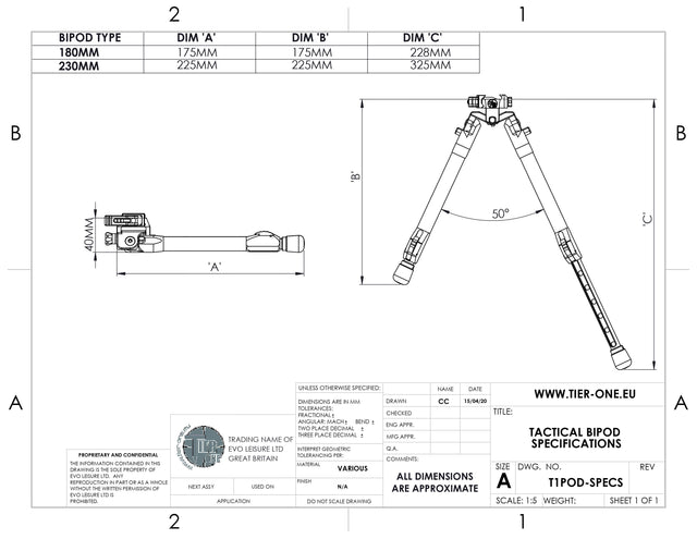 Tier One® Tactical Bipod - *Lifetime Guarantee
